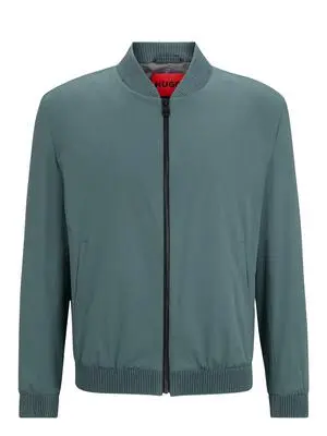 Hugo Boss Teal Bomber Jacket With Ribbed Trim - Green