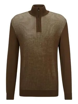 Hugo Boss Quarter Zip Ribbed Knit Sweater - Green