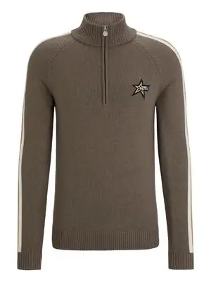 Hugo Boss Quarter-zip Sweater With Striped Sleeves - Brown