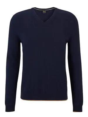 Hugo Boss V-neck Knit Sweater With Contrast Trim - Black