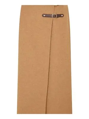 Max Mara Woolen Midi Skirt With Belted Detail - Nude