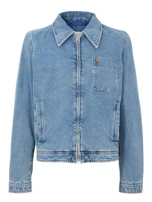 AMI Paris Ami Paris Embroidered Lapel Denim Jacket Blue