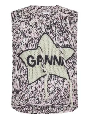 GANNI Sleeveless Knit Vest With Star Detail - Gray