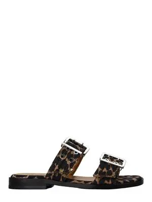 GANNI Open Toe Buckle Slides - Black