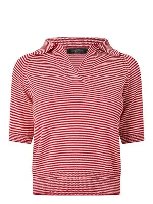 Max Mara Striped Knit Top With Lapel V-neck - Red