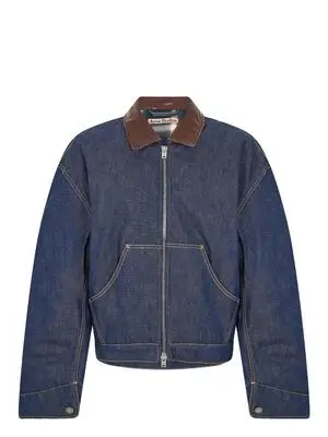 Acne Studios Denim Trucker Jacket With Leather Collar - Blue