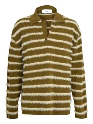 AMI Paris Striped Polo Shirt - Brown