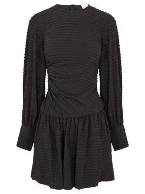 GANNI Long-sleeve Pleated Mini Dress - Black