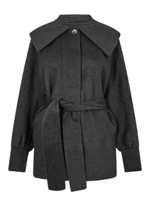 GANNI Ganni Belted Wool Coat Black