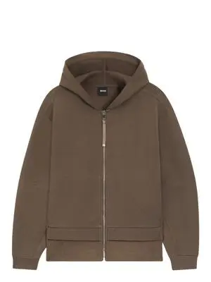 Hugo Boss Zip Up Hooded Fleece Top With Logo Patch - Brown
