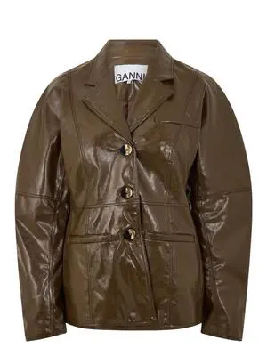 GANNI Patent Blazer - Brown