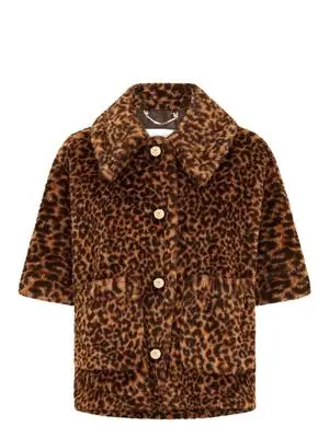 Max Mara Faux Fur Leopard Print Shawl Jacket - Brown