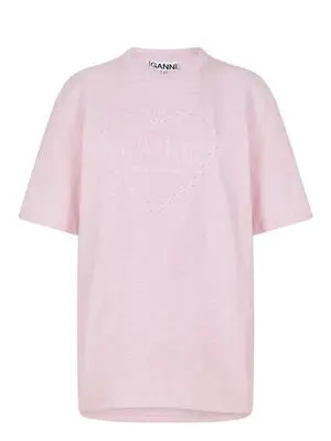 GANNI Ganni Logo Embroidered Heart T-Shirt Pink