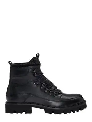 Hugo Boss Leather Lace-up Combat Boots - Black