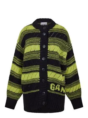 GANNI Crew-neck Knit Cardigan - Black