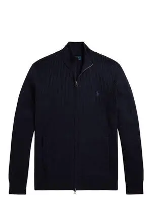Polo Ralph Lauren Ribbed Knit Full-zip Sweater With Stand Collar - Black