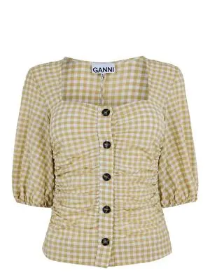 GANNI Checked Blouse - Nude