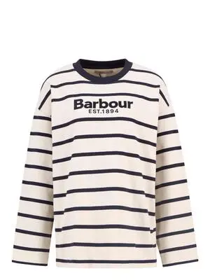 Barbour Striped Crewneck Long Sleeve Top - White