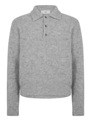 AMI Paris Knitted Polo Sweater - Gray
