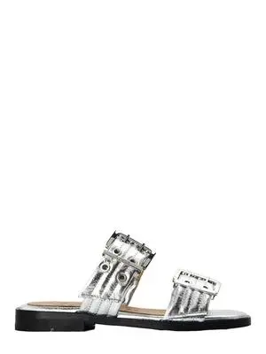 GANNI Buckled Open Toe Slides - Black