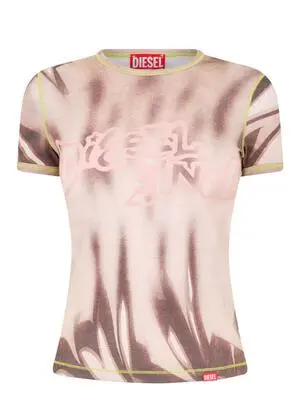 DIESEL® Diesel Crew Neck Printed Short Sleeve T-Shirt Nude