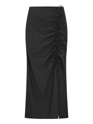 GANNI Ruched Midi Skirt - Black