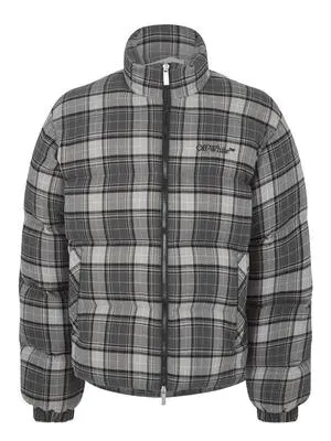 Off-White Plaid Padded Jacket - Gray