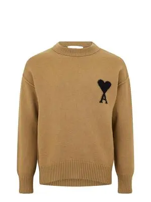 AMI Paris Crew Neck Logo Sweater - Brown