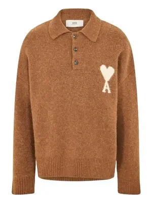 AMI Paris Adc Knit Polo Sn54 - Brown