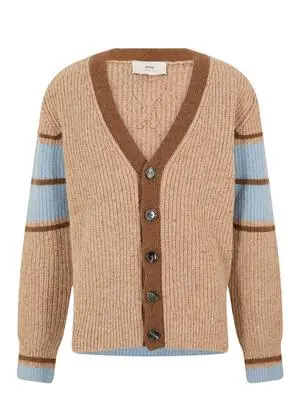 AMI Paris Knitted Cardigan With Striped Sleeves - Nude