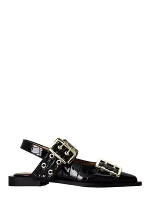 GANNI Ganni Croc Effect Ballet Pumps Black