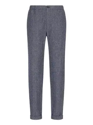Emporio Armani Textured Woven Cropped Trousers - Gray