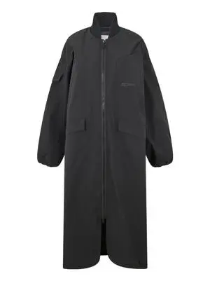 GANNI Long Casual Jacket With Stand-up Collar And Zip Closure - Black