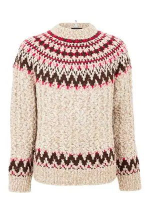 Moncler Fair Knit Sweater With Three-color Collar - Nude