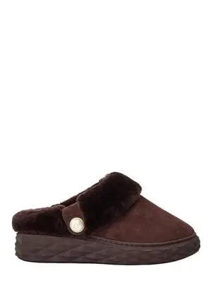 JIMMY CHOO Suede Shearling Lined Slippers - Black