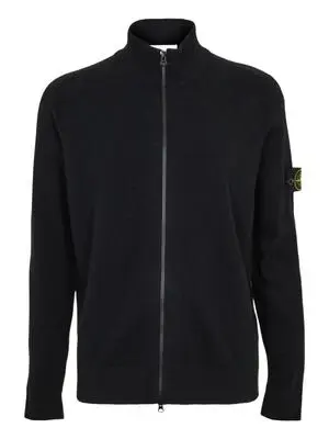 Stone Island Logo Patch Knit Cardigan - Black