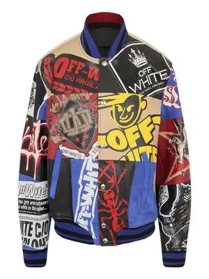 OFF-WHITE Off-White Collage Graffiti-Print Varsity Jacket