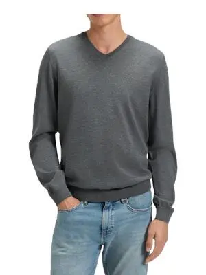 Hugo Boss Grey V-neck Fine Knit Sweater - Gray