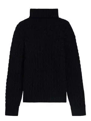 Hugo Boss Wave Cable-knit Turtleneck Sweater - Black