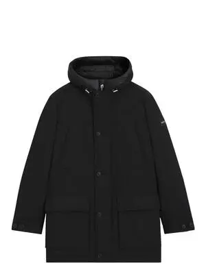 Hugo Boss Hooded Jacket With Button Fastenings And Logo Patch - Black