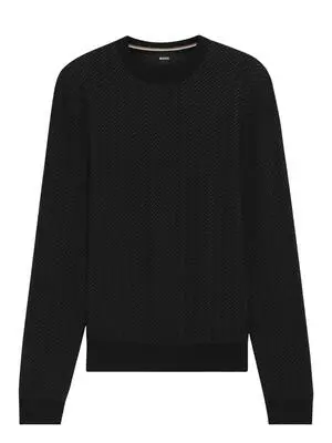 Hugo Boss Herringbone Crew Neck Knit Sweater - Black