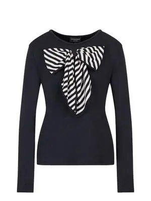 Emporio Armani Fitted Knit Top With Draped Bow Detail - Black
