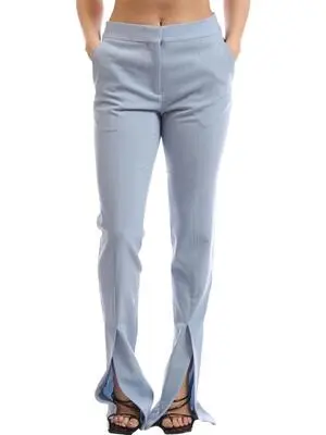 Off-White Wool Blend Slim Pants With Slit Hem - Blue