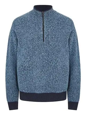 Hugo Boss Zip Neck Textured Knit Sweater - Blue