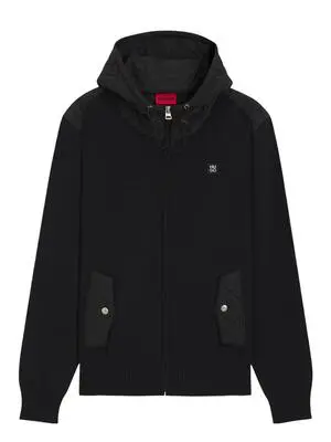 Hugo Boss Zip-up Hooded Jacket With Quilted Details - Black