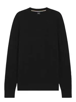 Hugo Boss Waffle Crew Neck Knit Sweater - Black