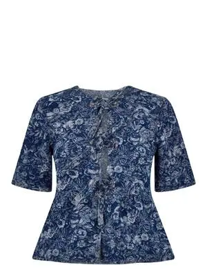 GANNI Peplum Tie Blouse - Blue