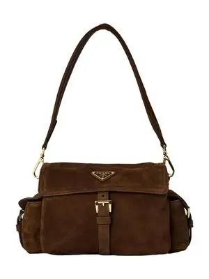 Prada Prada Medium Suede Shoulder Bag Black