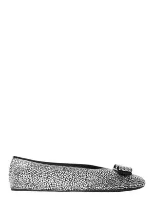 FERRAGAMO Rhinestone Bow Ballet Flats - Gray