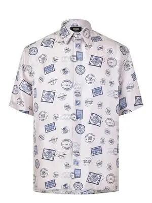 Fendi Short-Sleeve Patterned Shirt White